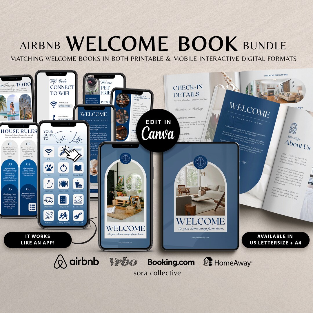 Mobile Interactive Welcome Book Template, Editable Airbnb Guest Book ...