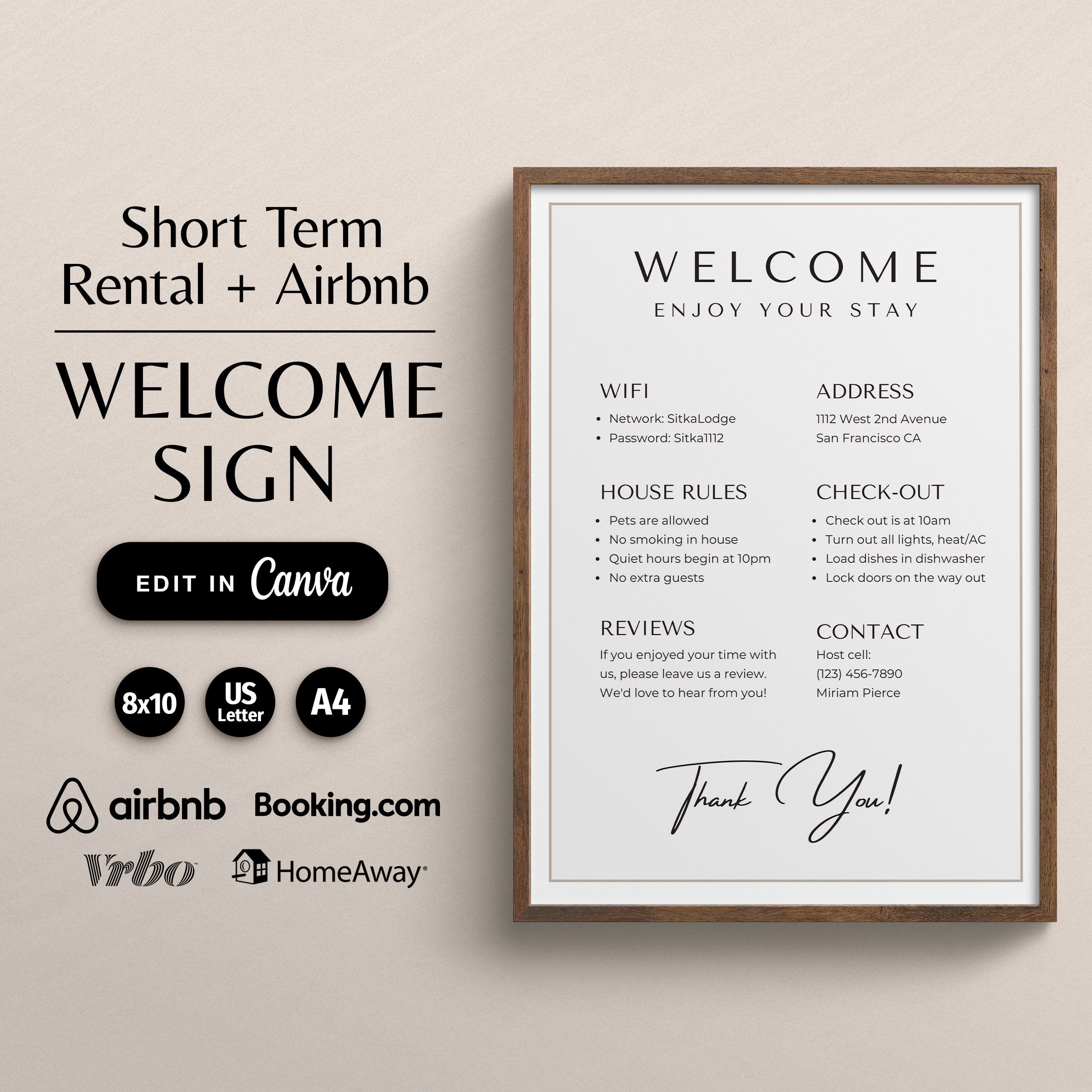 Editable Airbnb Welcome Guide Signage Printable Short Term - Etsy Australia