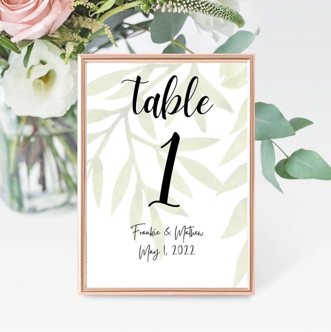 Table Numbers Digital Template | Greenery Table Numbers, Leafy Table ...