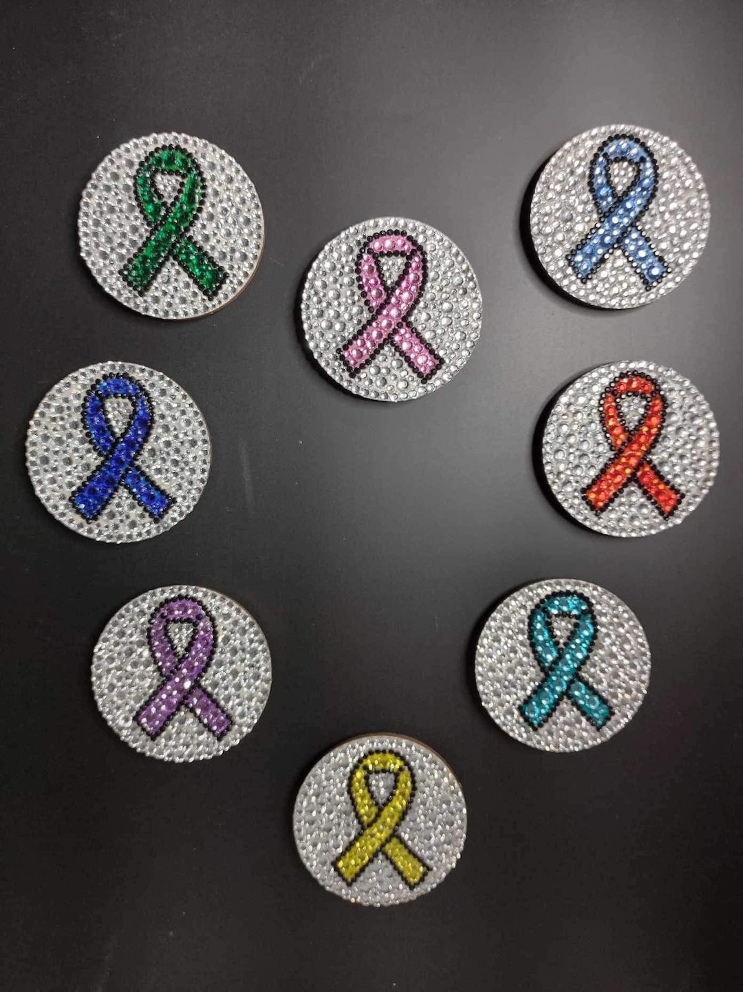Hand-bedazzled Cancer Awareness Color Ribbon Magnets - Etsy