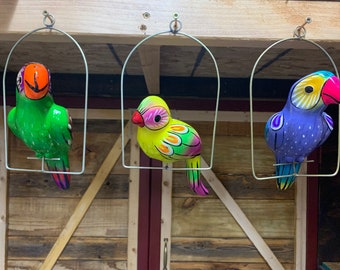 NEW Set of 3 Talavera Exotic Birds Parrot Toucan Swing Hanging Handmade ...