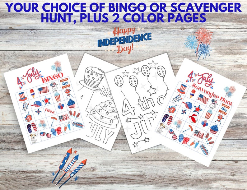 4th of July Printables | Scavenger Hunt | Bingo | Coloring Pages - Etsy