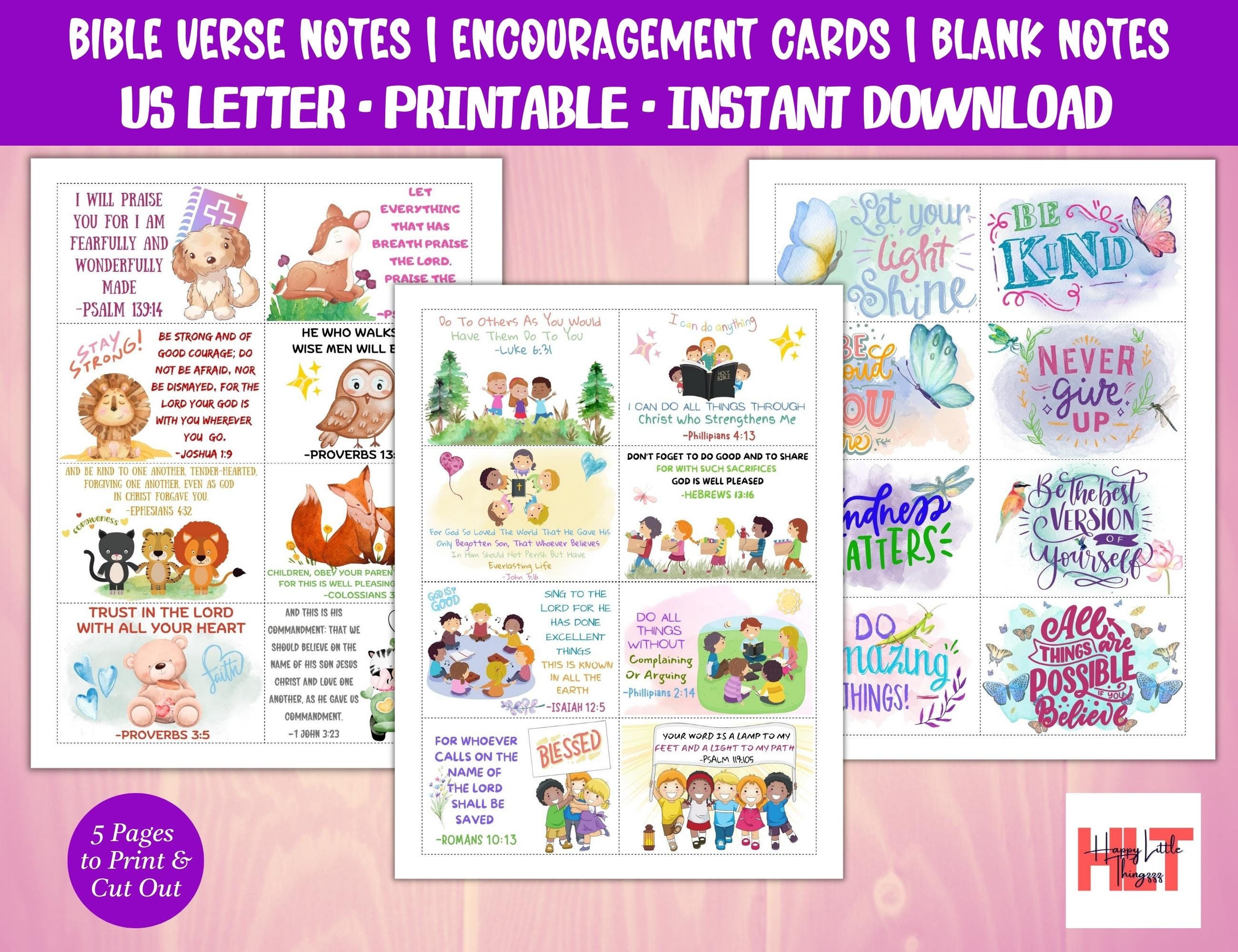 Kids Printable Bible Verse Notes Scripture Cards Encouragement Notes ...