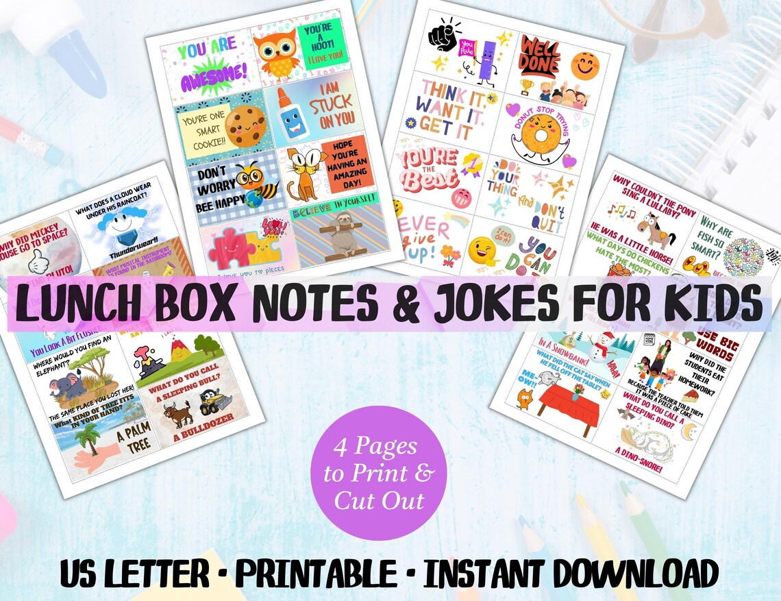 Kids Printable Lunchbox Notes and Jokes Kindness Notes - Etsy