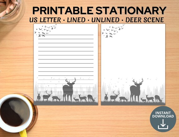 Printable Stationary Paper Instant Download Deer Scene - Etsy