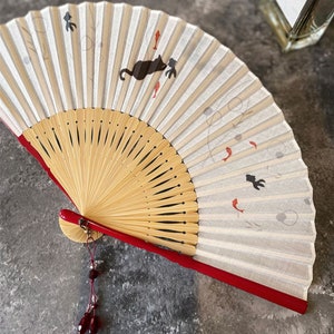 Funny Cat & Goldfish Hand Fan Cute Japanese Bamboo Held Fan - Etsy