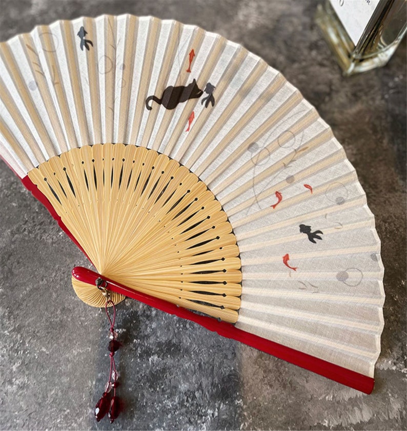 Funny Cat & Goldfish Hand Fan Cute Japanese Bamboo Held Fan - Etsy