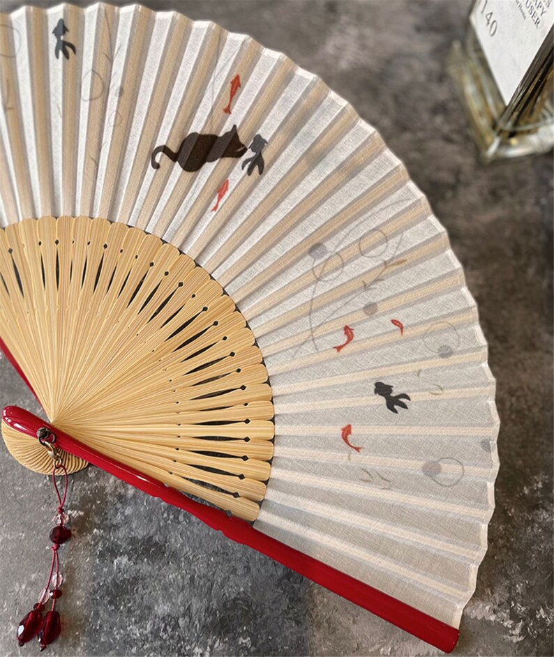 Funny Cat & Goldfish Hand Fan Cute Japanese Bamboo Held Fan - Etsy