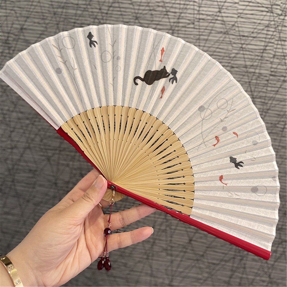 Funny Cat & Goldfish Hand Fan Cute Japanese Bamboo Held Fan - Etsy