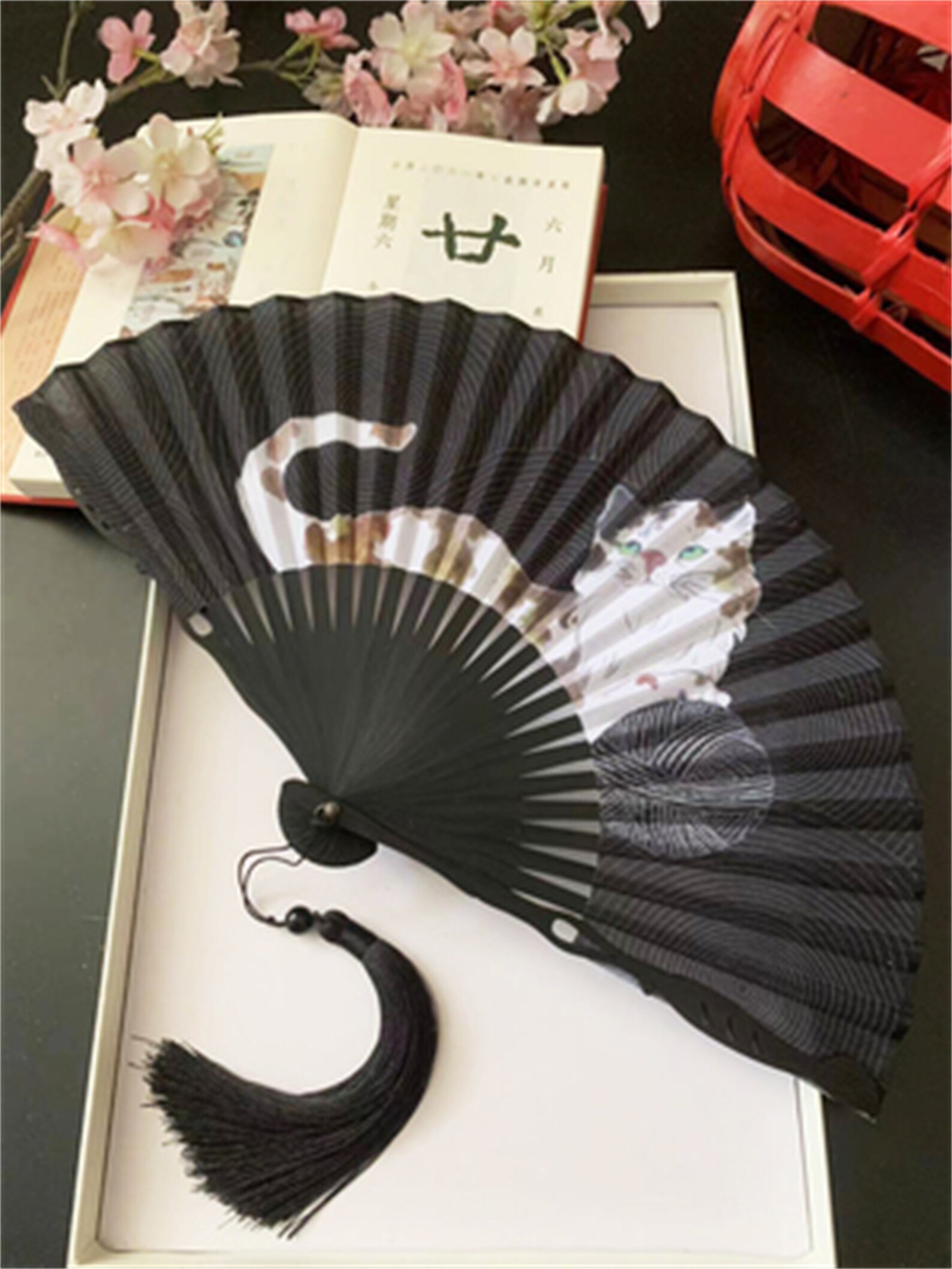 Cute Cat Bamboo Hand Fan Japanese Kawaii Handheld Folding - Etsy
