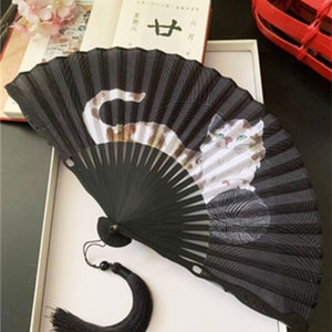 Cute Cat Bamboo Hand Fan Japanese Kawaii Handheld Folding - Etsy