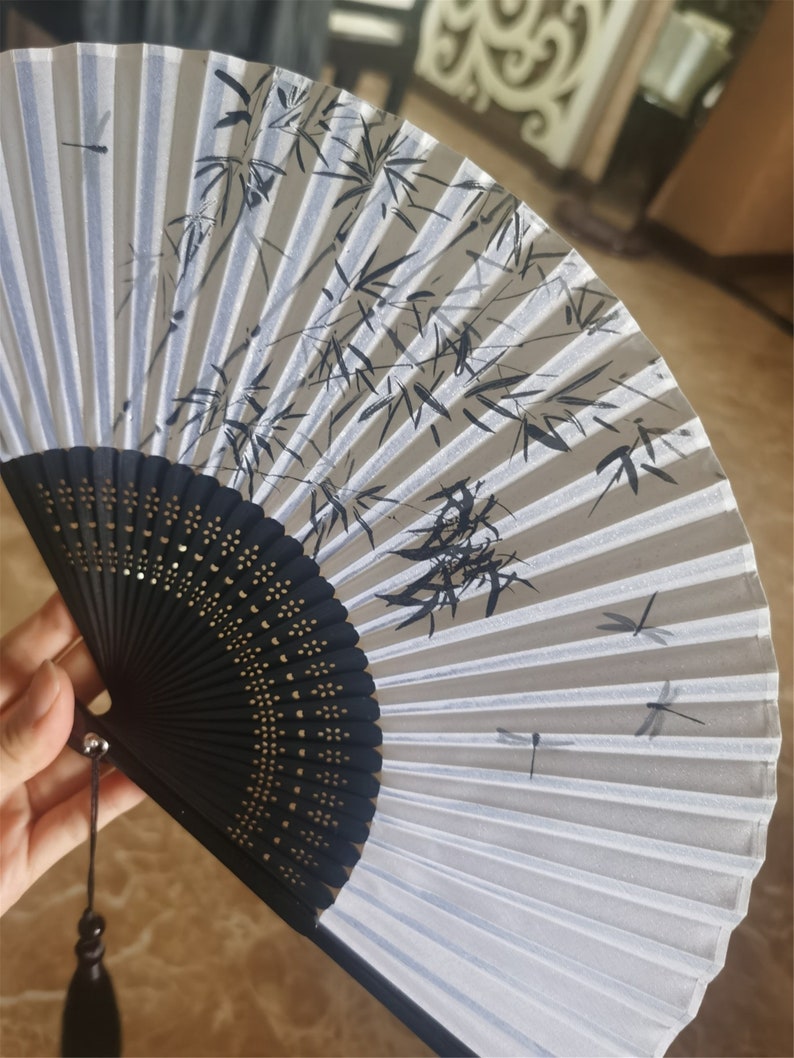 Bamboo Painting Hand Fan Ink Painting Handle Folding Fan With - Etsy