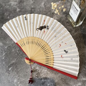 Funny Cat & Goldfish Hand Fan Cute Japanese Bamboo Held Fan - Etsy