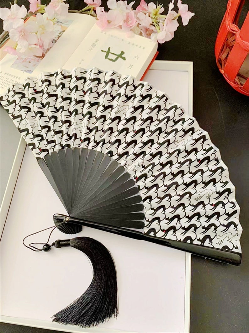 Cute Cat Bamboo Hand Fan Japanese Kawaii Handheld Folding - Etsy