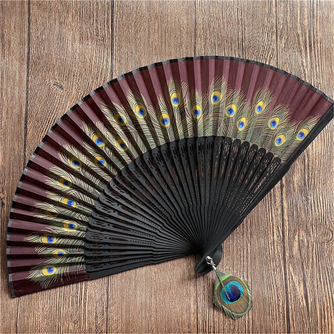 Peacock Printed Hand Fan Antique Red Folding Hand Fan - Etsy