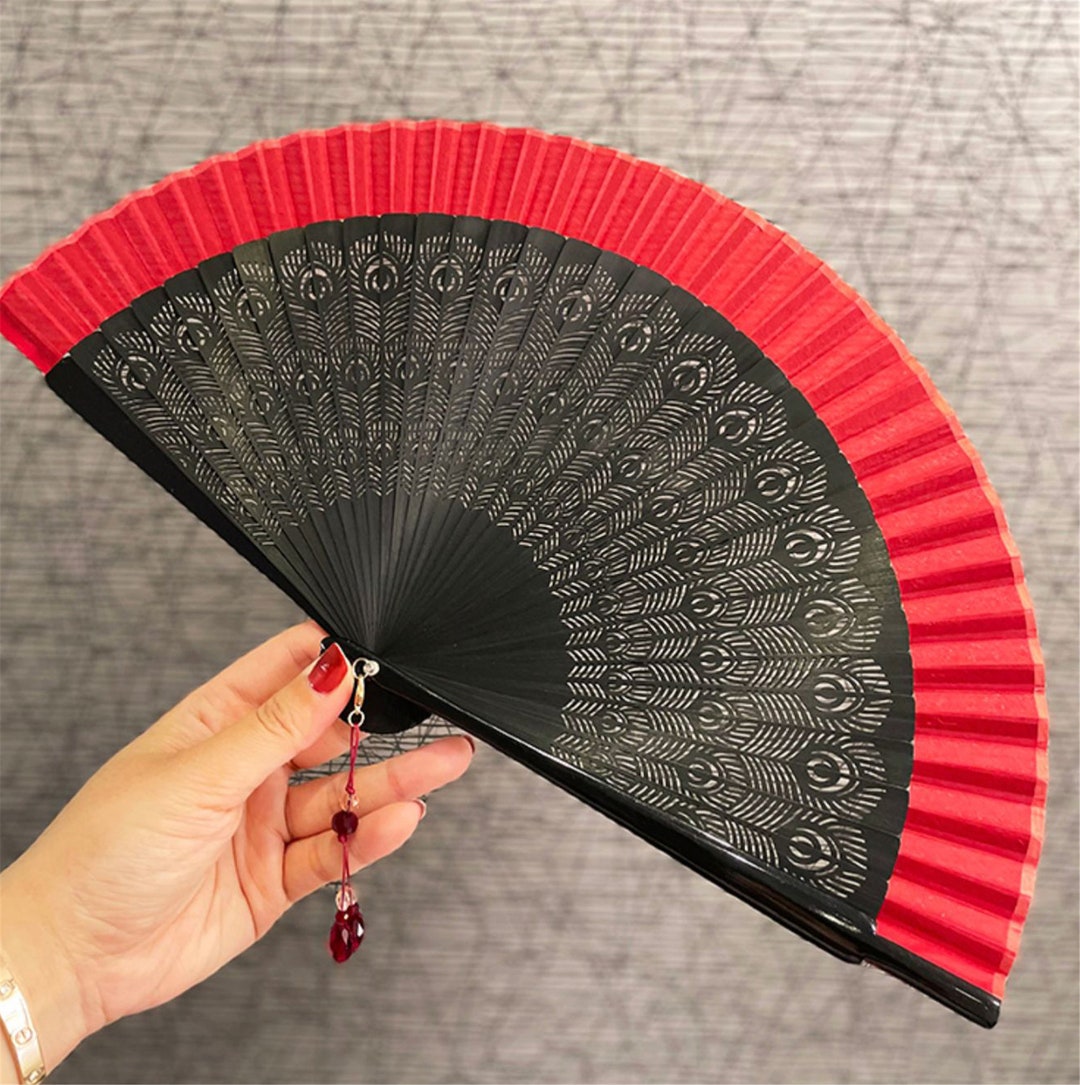 Red Carved Hand Fan Antique Red Folding Hand Fan Vintage - Etsy