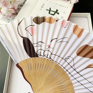 Cute Cat Bamboo Hand Fan Japanese Kawaii Handheld Folding - Etsy