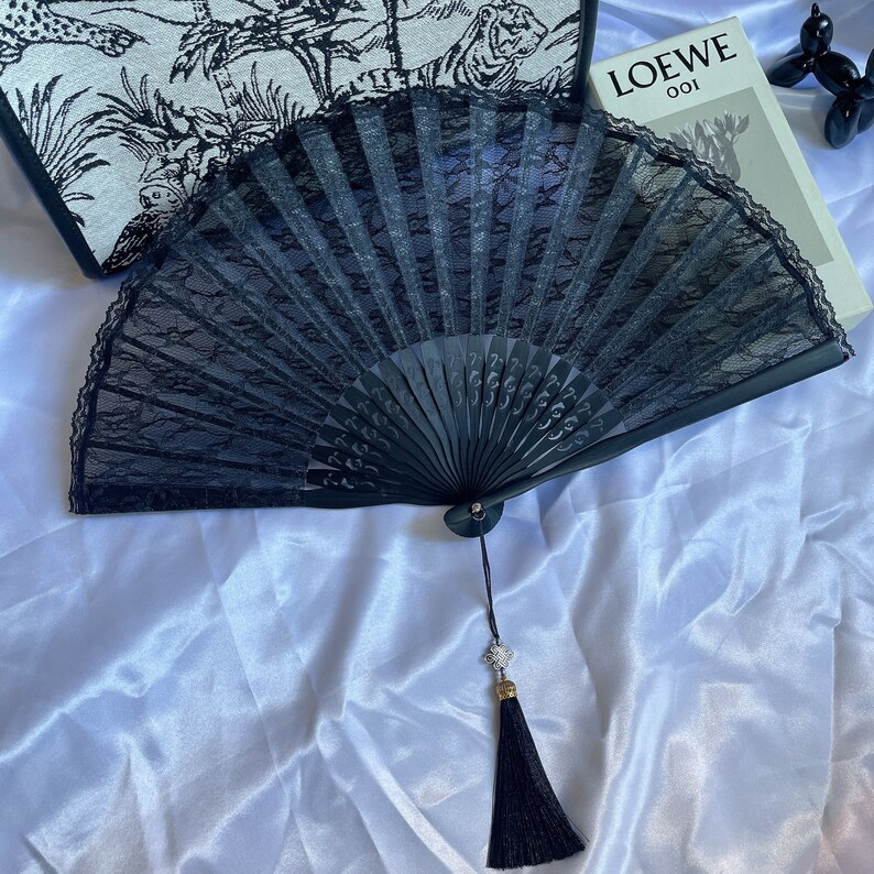 Black Lace Bamboo Hand Fan Wedding Black Lace Hand Fan - Etsy