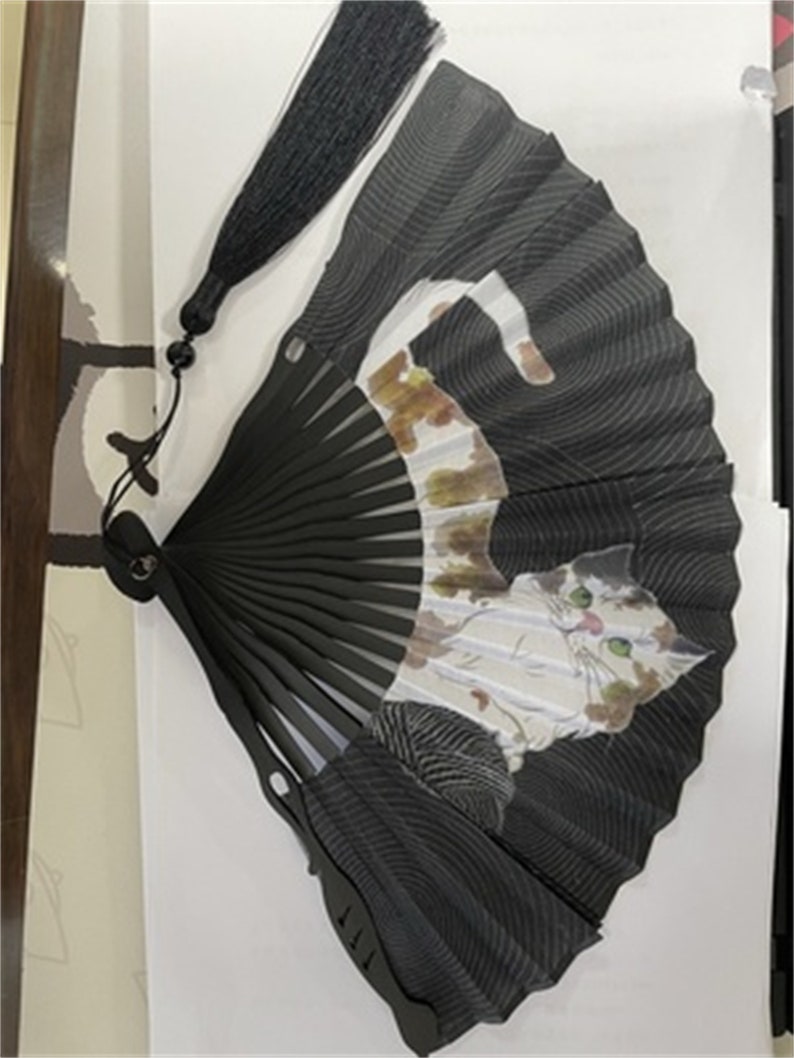 Cute Cat Bamboo Hand Fan Japanese Kawaii Handheld Folding - Etsy