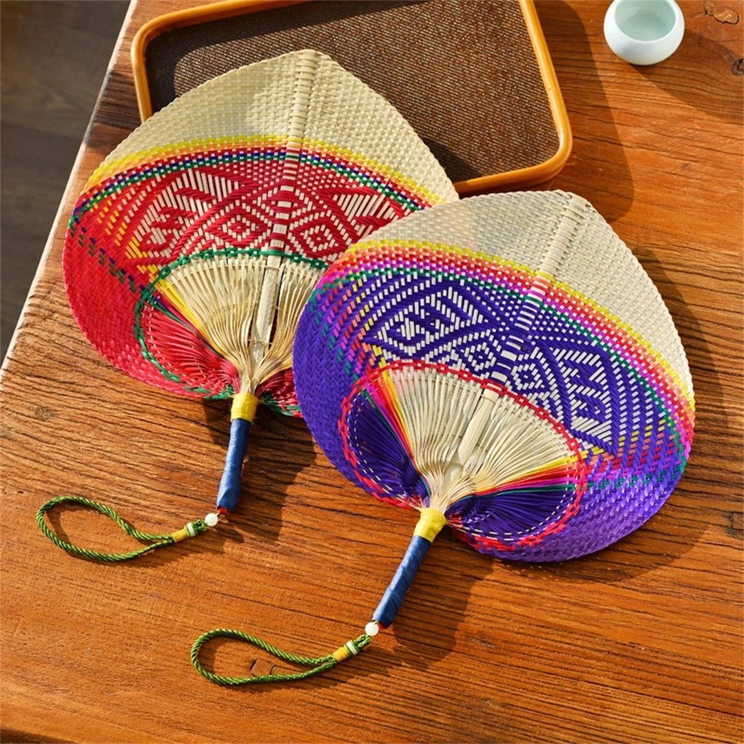 Hand Woven Raffi Leaf Fan Bohemian Grass Fan Summer Pampe - Etsy