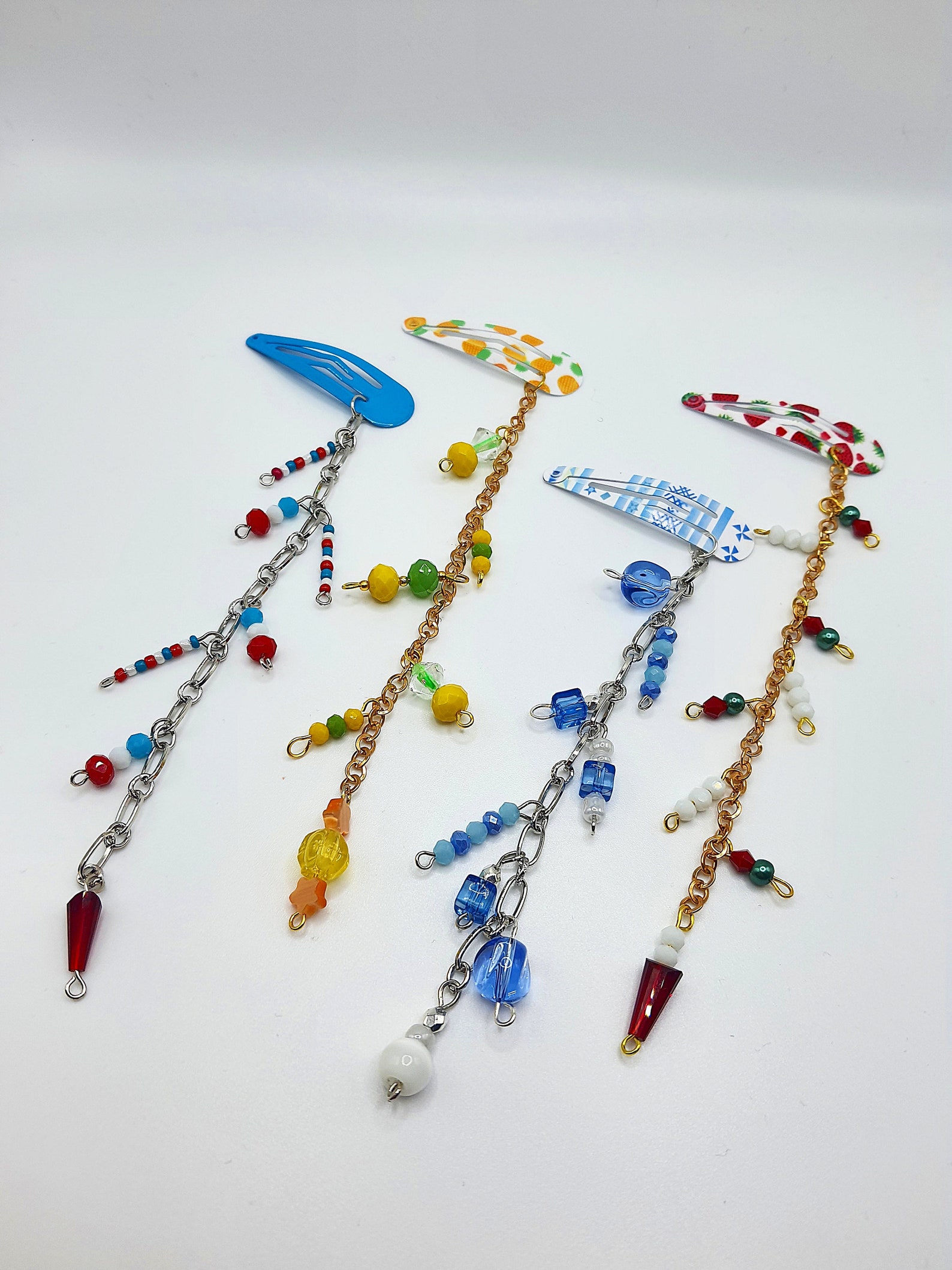 Hair Clips With Beaded Dangle Chain Hair Accessories Hair Clips Beaded ...