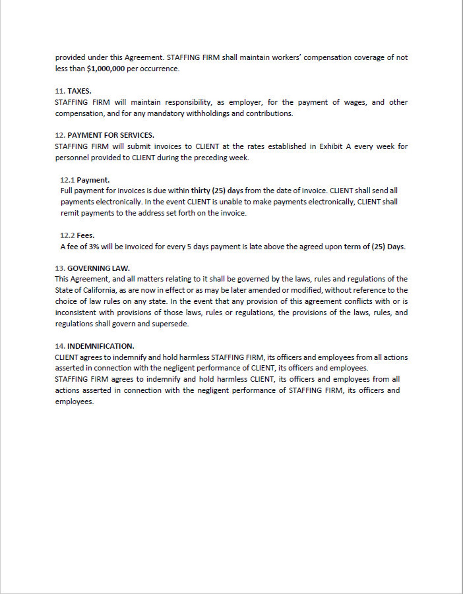 Staffing Service Contract Template - Etsy