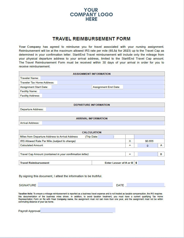 Travel Reimbursement Form Template - Etsy