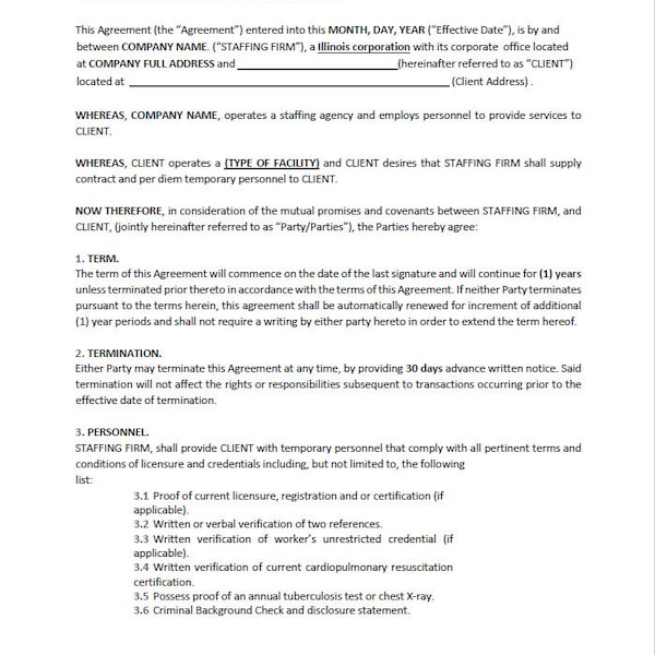 Staffing Services Contract Template - Etsy