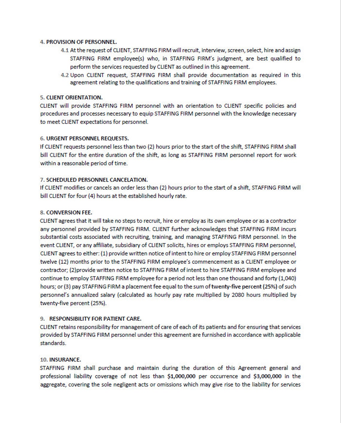 Staffing Service Contract Template - Etsy