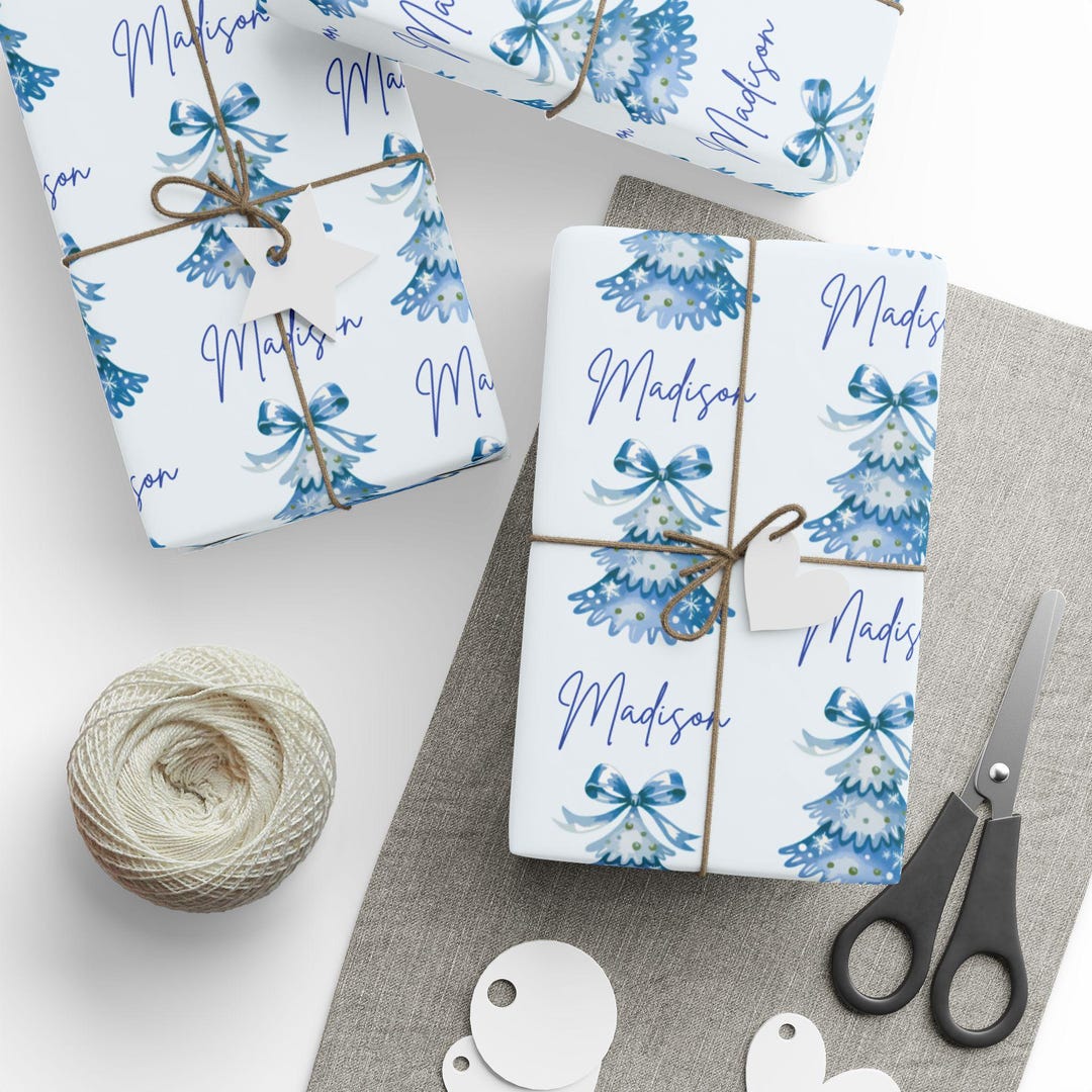 Custom Name Wrapping Paper | Christmas Trees Wrapping Paper | Holiday ...