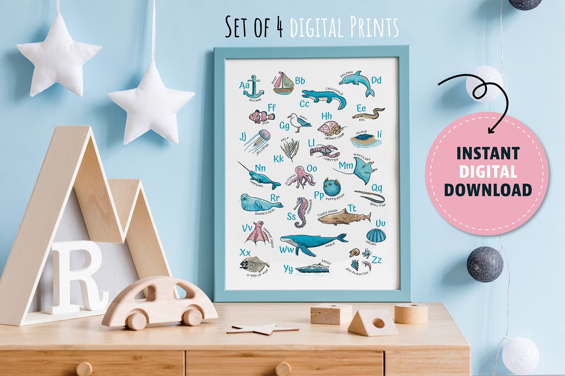 Ocean Alphabet Print Nautical Kids Nursery Wall Art Digital Download ...