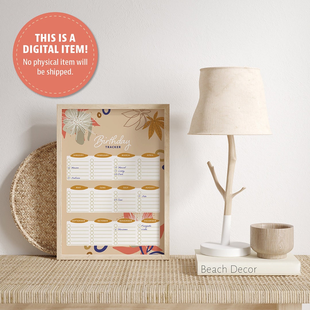 Boho Birthday Tracker, Printable Birthday Planner, Birthday Calendar ...
