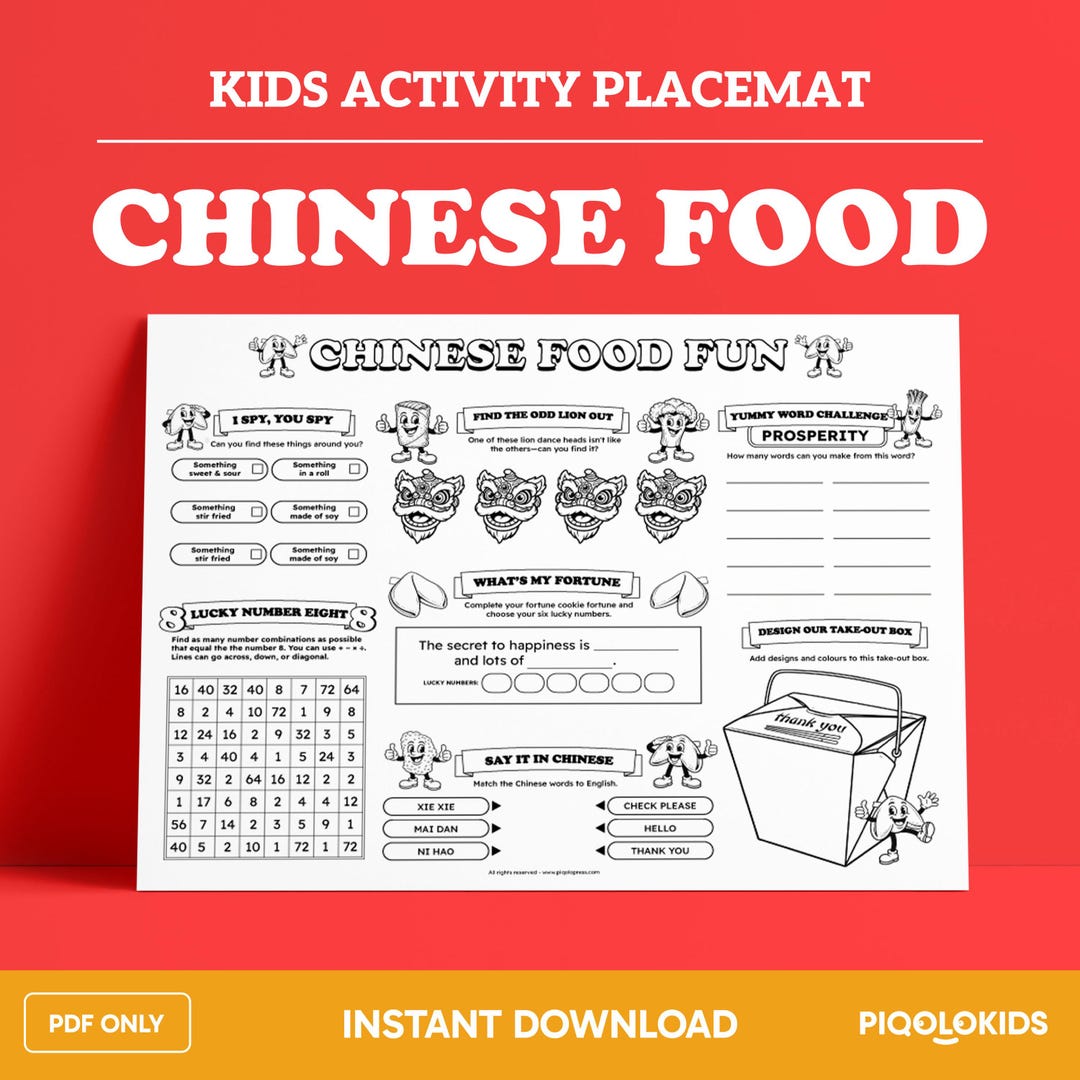 Printable Chinese Food Activity Placemat: Kids Games, Colouring, I-spy ...
