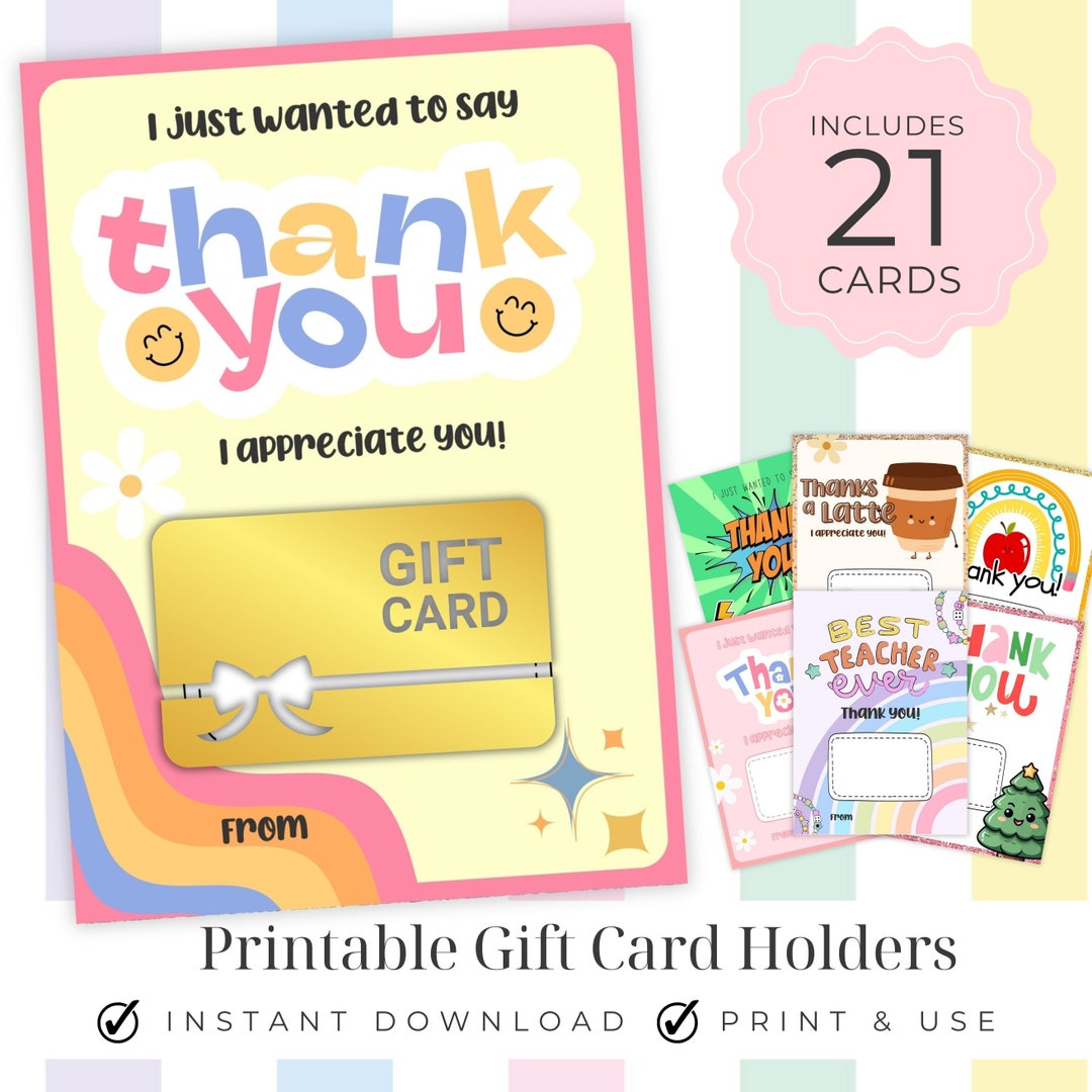 Thank You Gift Card Holder Printable Present Teacher Appreciation Week ...