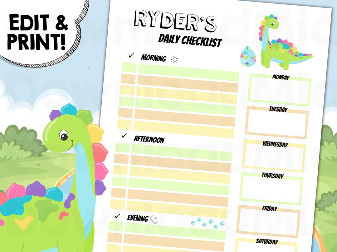 Kids Checklist, Responsibility Chart, to Do List, Editable Daily Chore ...