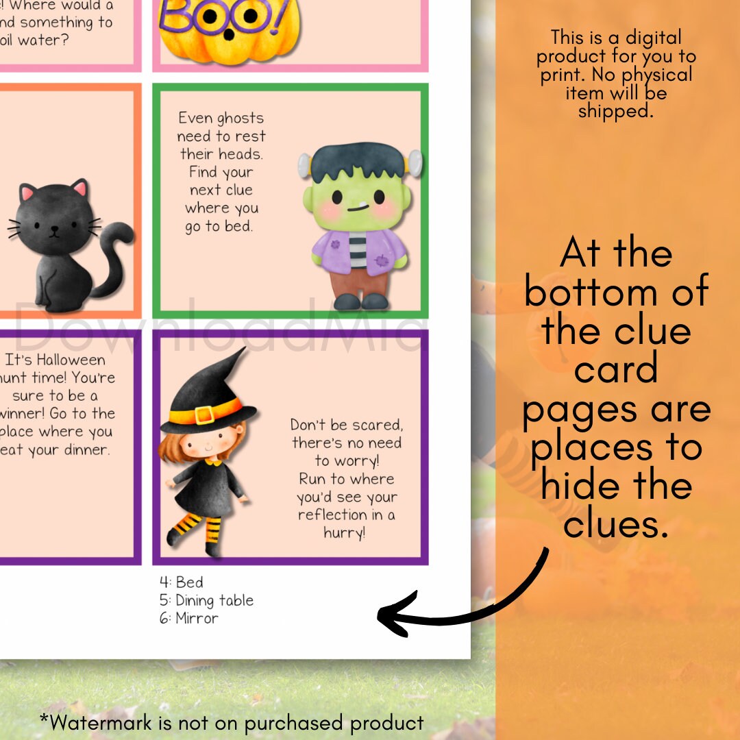 Halloween Scavenger Hunt for Kids, Kids Treasure Hunt Clues, Scavenger ...