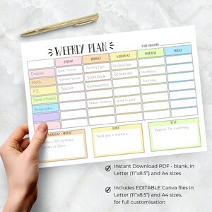 Weekly Plan Rainbow Homeschool Kids Printable Editable Schedule to Do ...