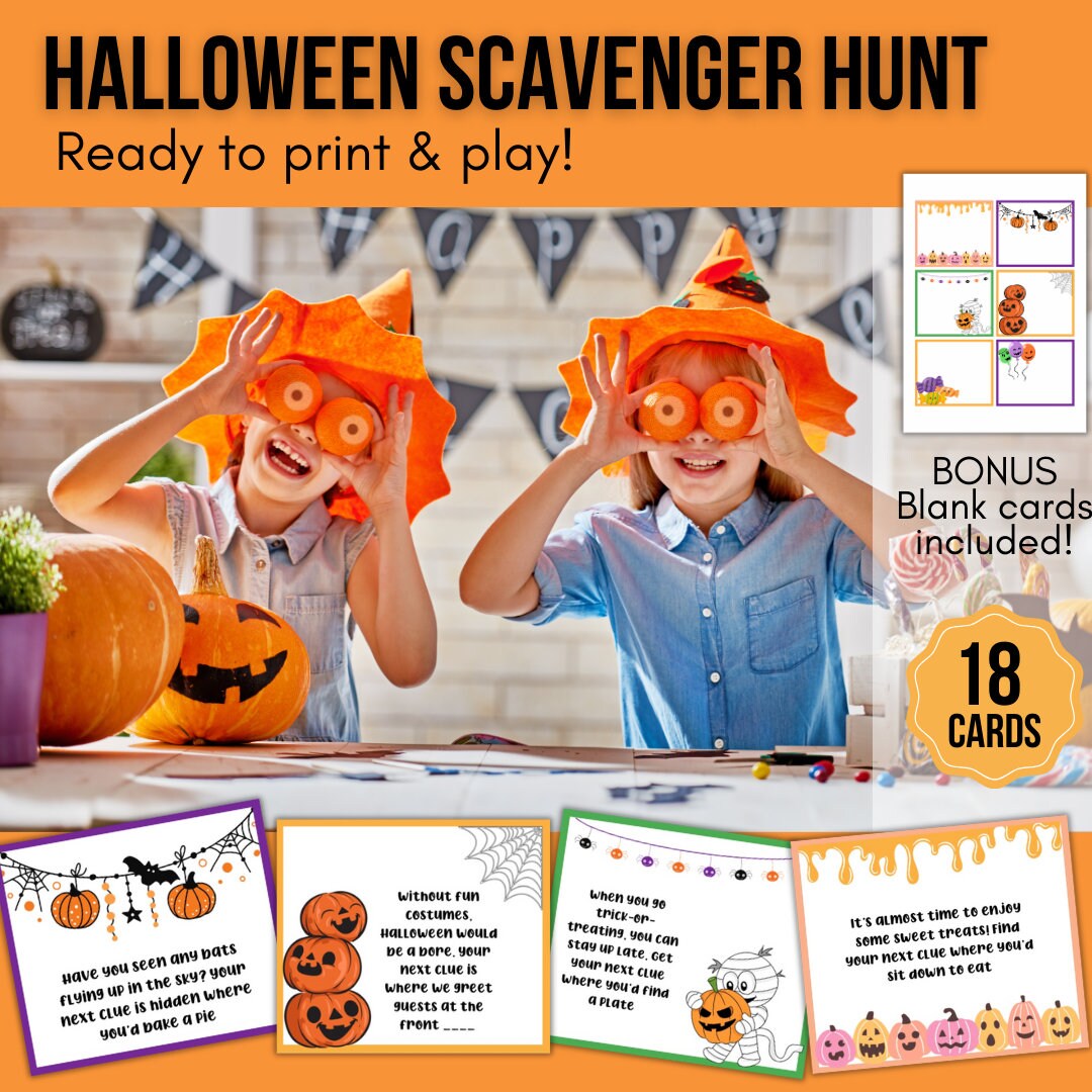 Halloween Scavenger Hunt for Kids, Kids Treasure Hunt Clues, Scavenger ...