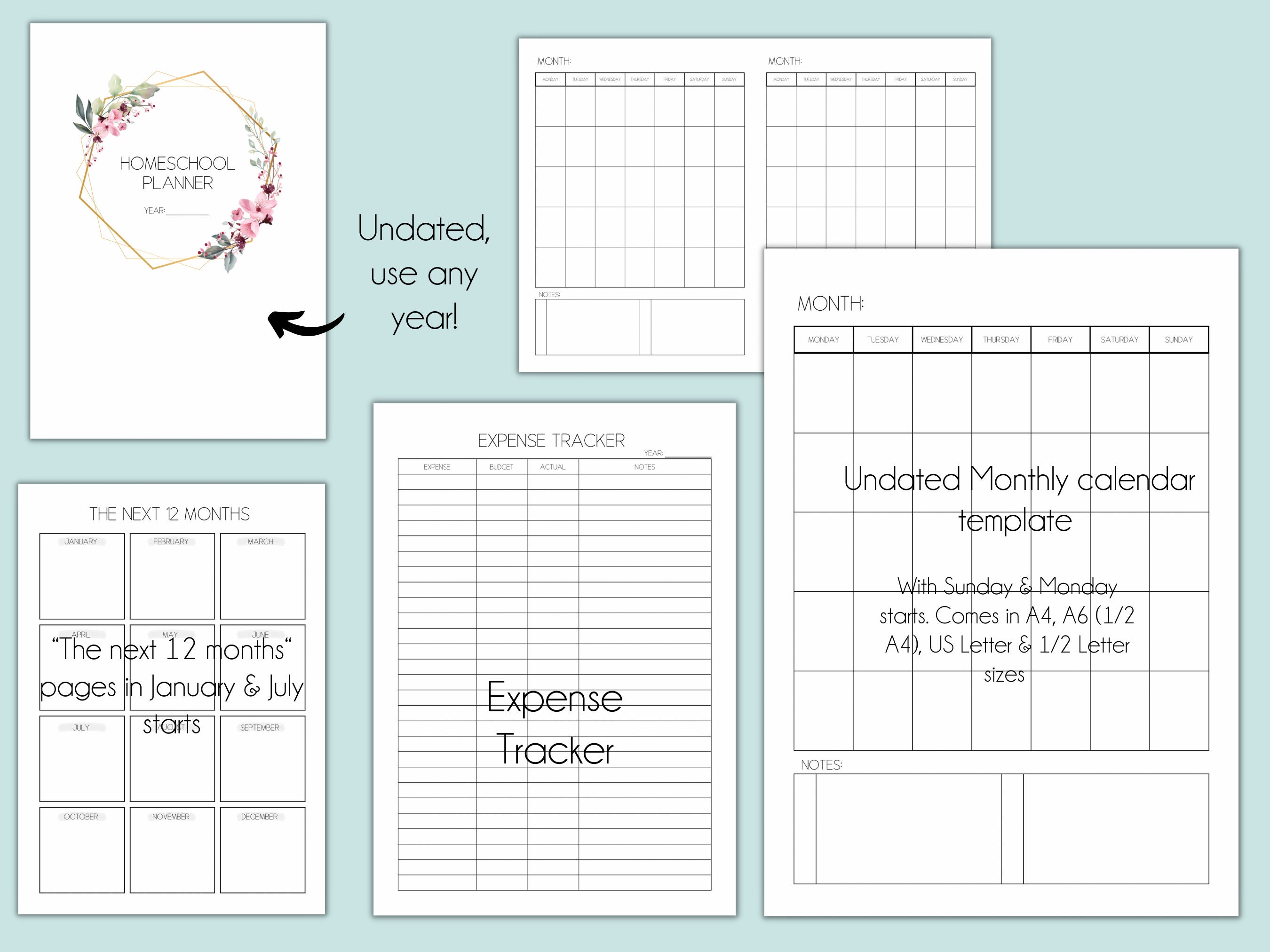 Simple Homeschool Planner Printable Portfolio Minimal Undated for ...