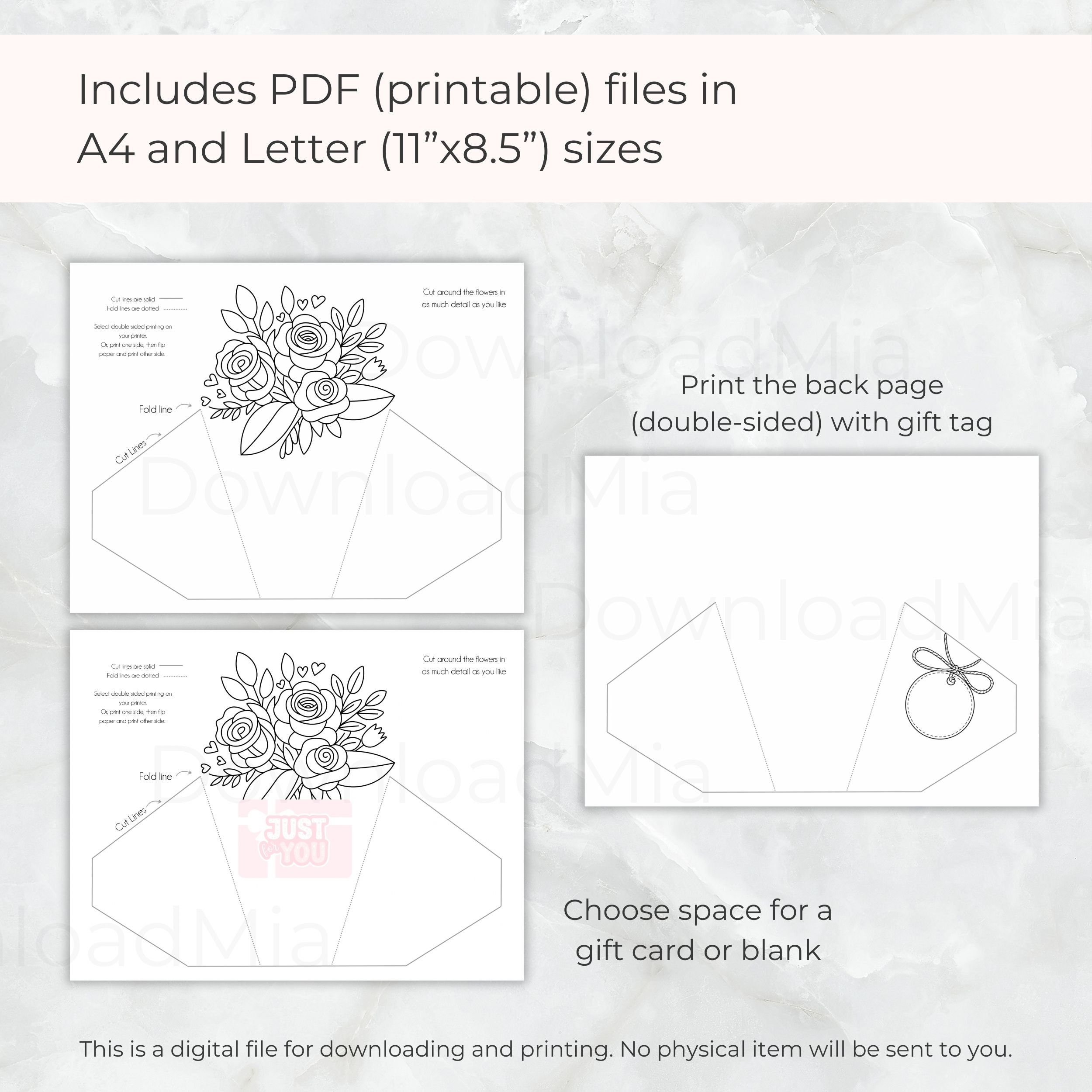 Card for Teacher, Printable Coloring Flower Bouquet Gift, Teacher ...
