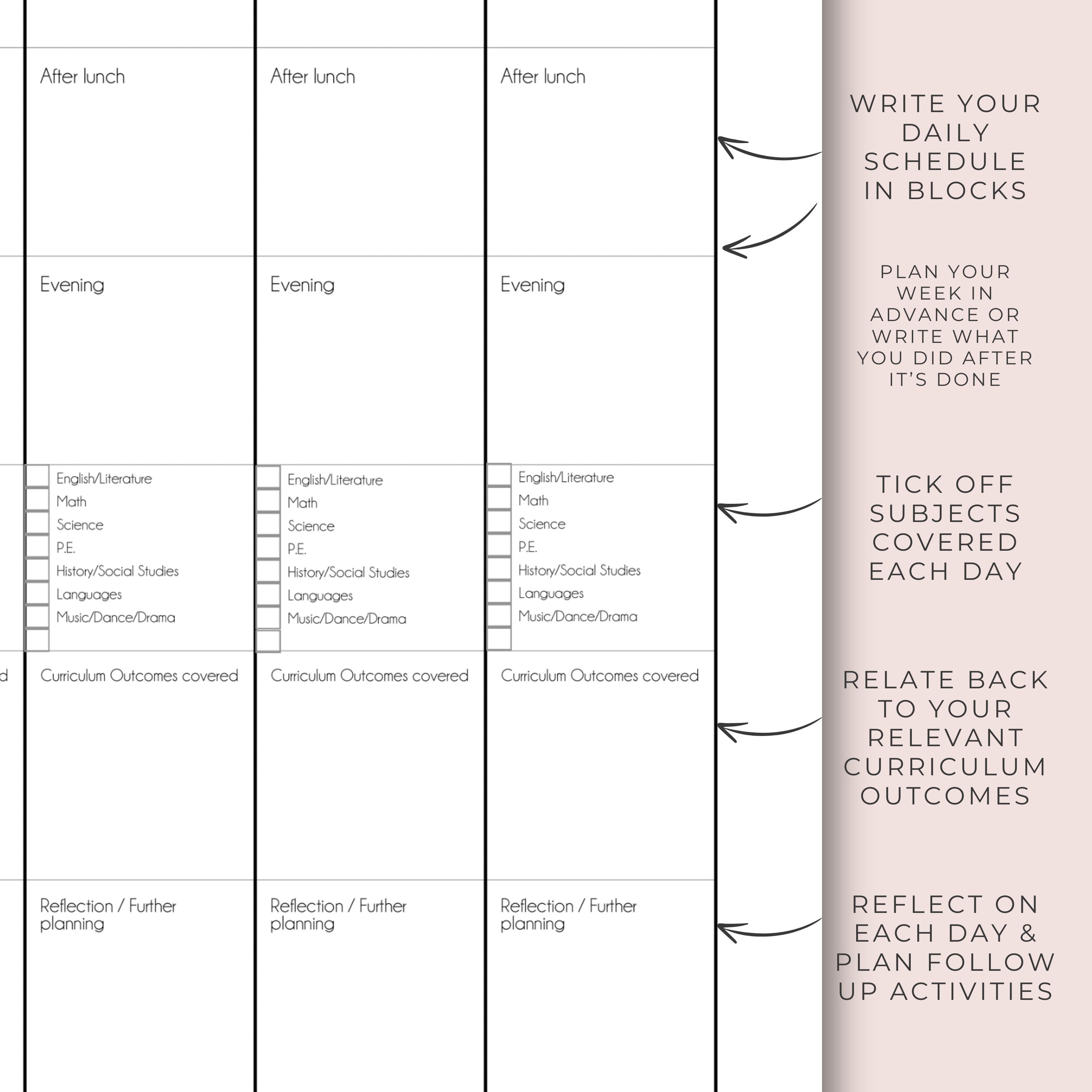 Homeschool Planner Simple Lesson Plan, Teacher Lesson Planner, One Page ...
