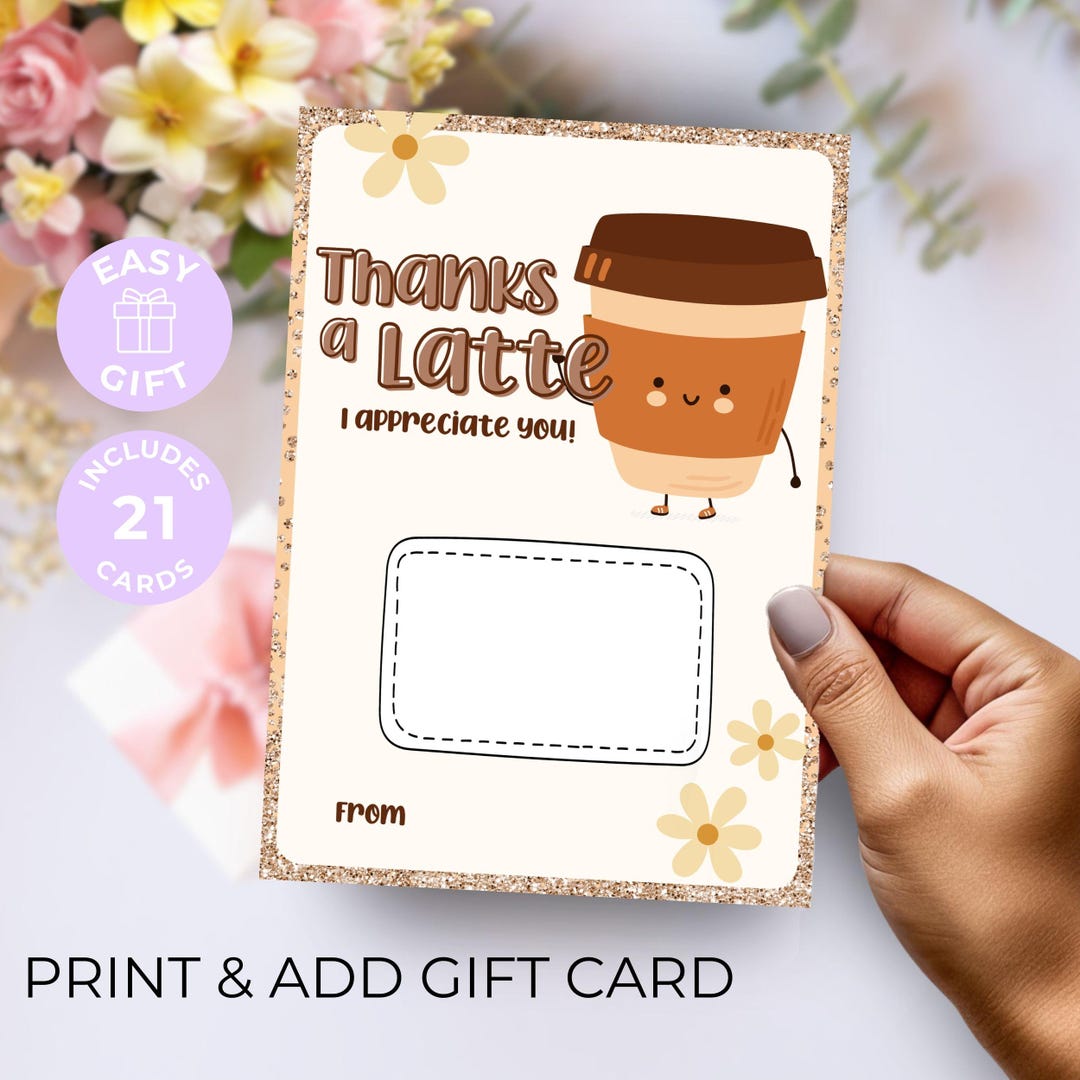Coffee Voucher Printable for Teacher Thank You Present Gift Card Holder ...