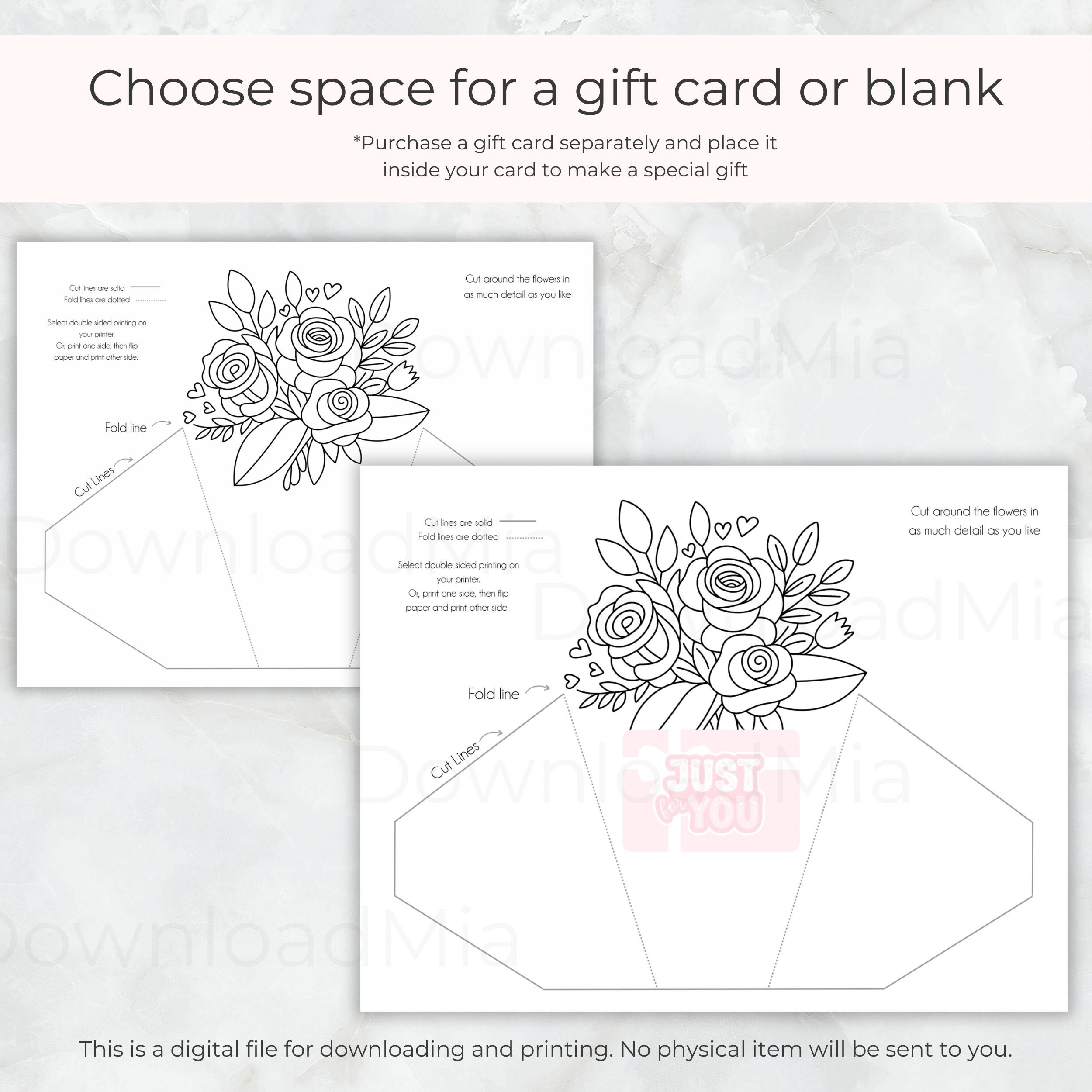 Card for Teacher, Printable Coloring Flower Bouquet Gift, Teacher ...