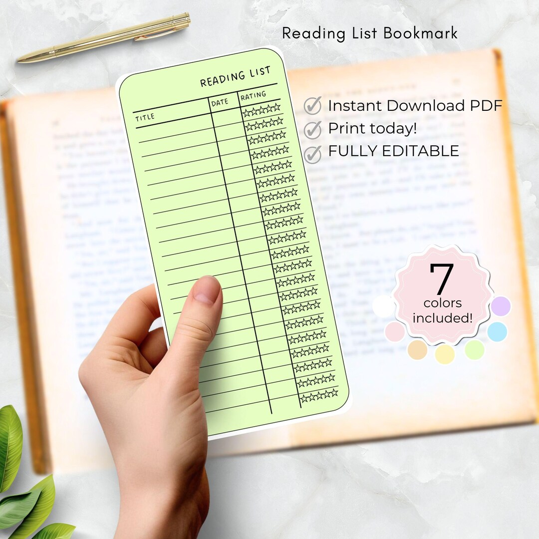 Reading List Bookmark Colored Printable Library Card Book Mark ...