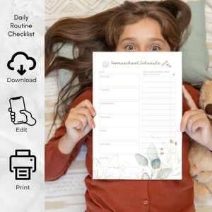 Kids Daily Homeschool Schedule Responsibility Chart, School Routine ...