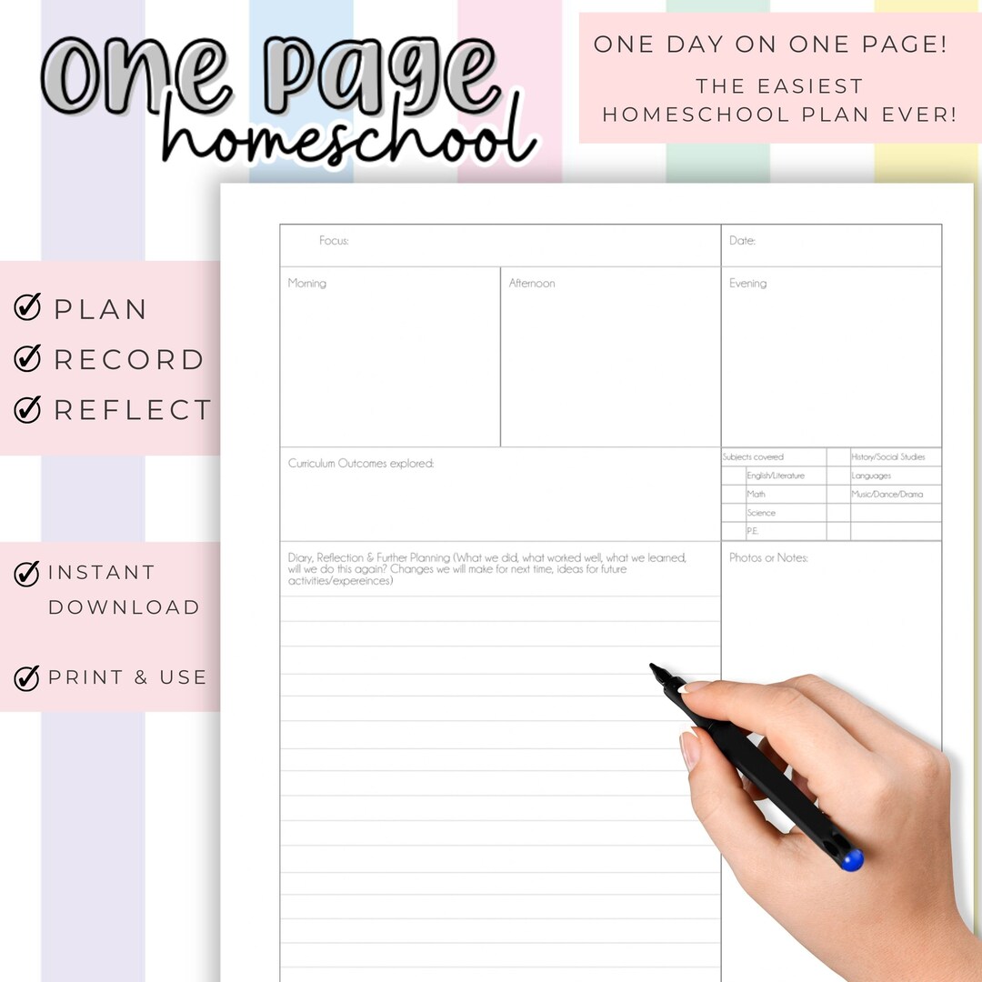 Homeschool Planner Simple Lesson Plan, One Page Homeschool, Weekly ...