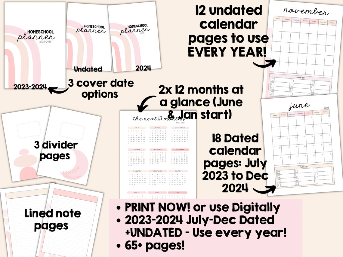 Homeschool Printable Planner 2023 2024 Printable Pink Boho Homeschool ...