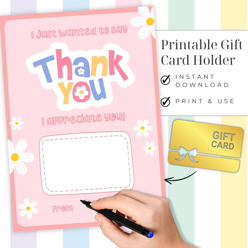 Printable Thank You Gift Card Holder Teacher Appreciation Week Present ...