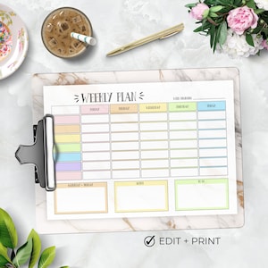 Weekly Plan Rainbow Homeschool Kids Printable Editable Schedule to Do ...