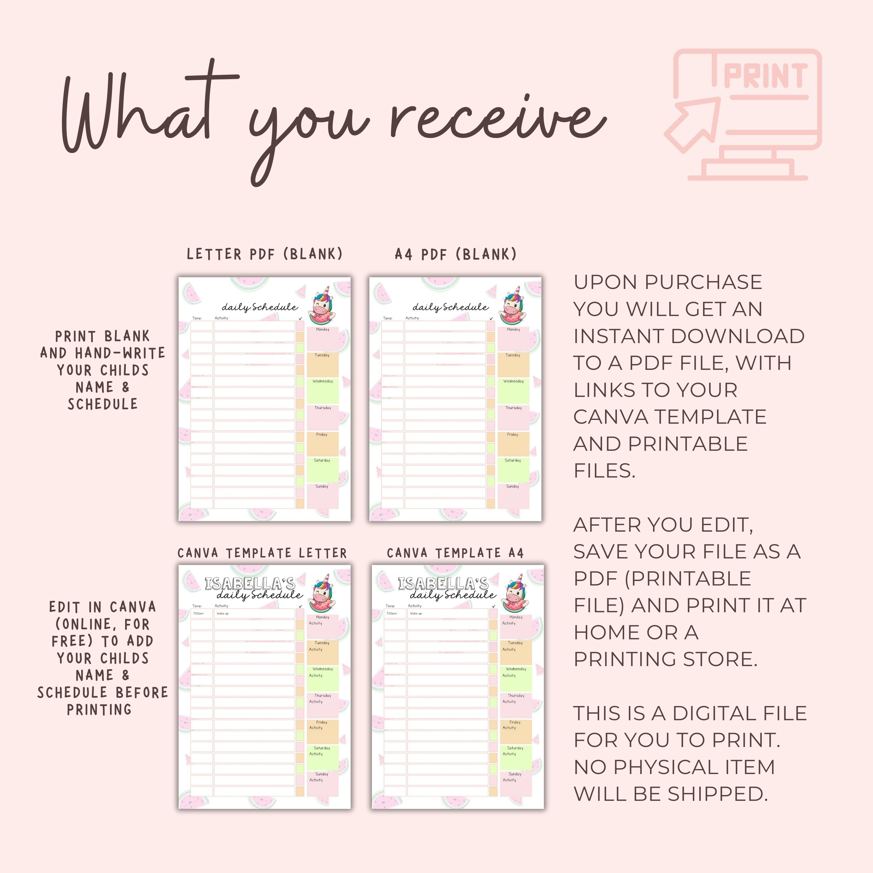 Kids Daily Schedule Responsibilities Chore Chart Timetable Customised ...